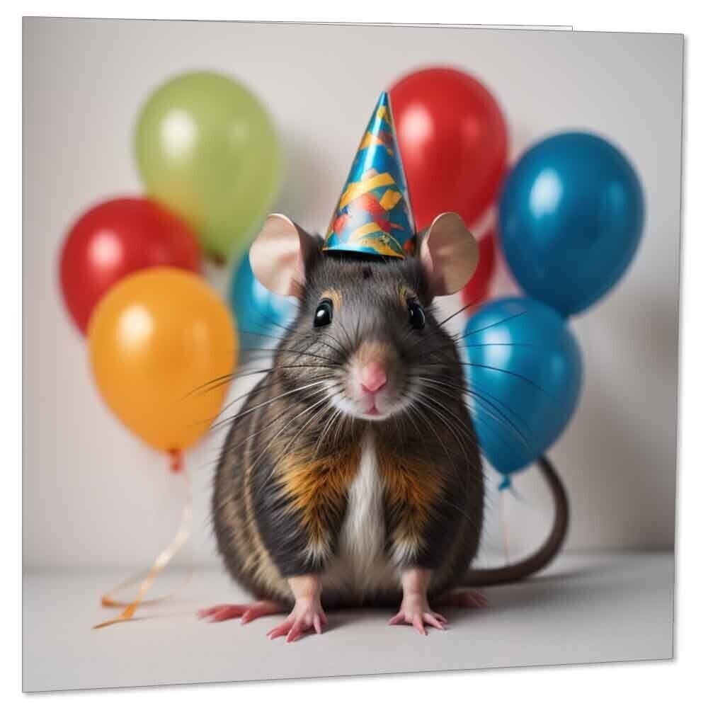 Rat Birthday Card Cute Rat 145 x 145mm : Amazon.co.uk: Stationery ...