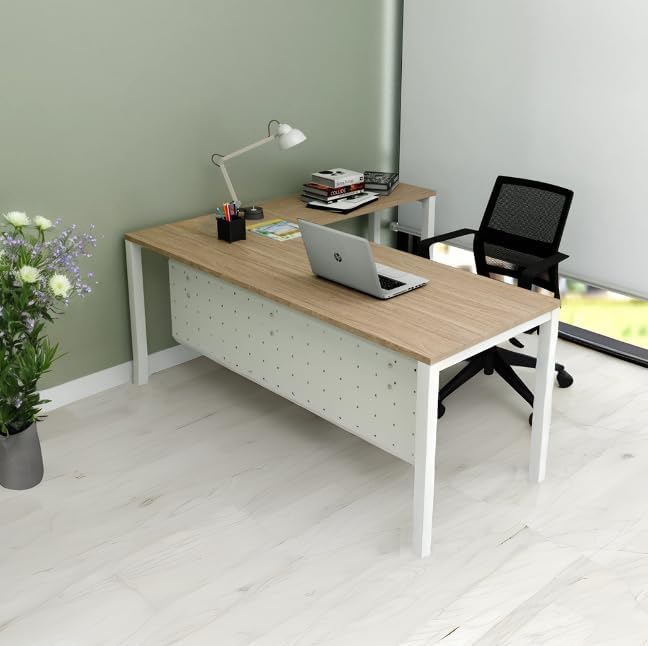 Deskio L-Shaped Desk with Modesty, Computer Table, Laptop Table ...