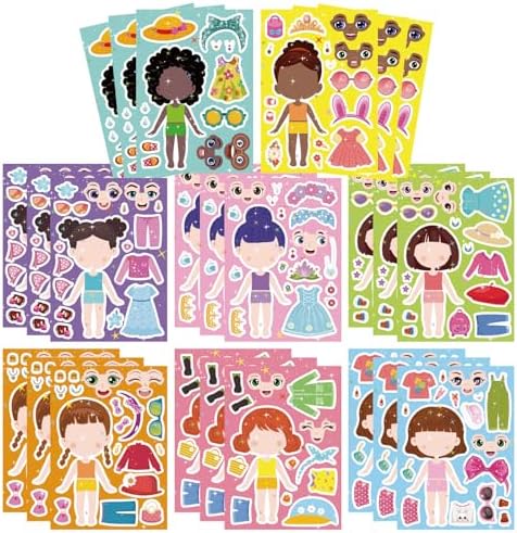 Amazon.com: 24 Sheets Make a face and Dress Up Stickers for Girls, Make ...