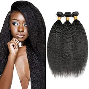 Amazon.com : Yaki Straight Bundle Kinky Straight Human Hair Bundles Brazilian Remy Hair Weaves ...