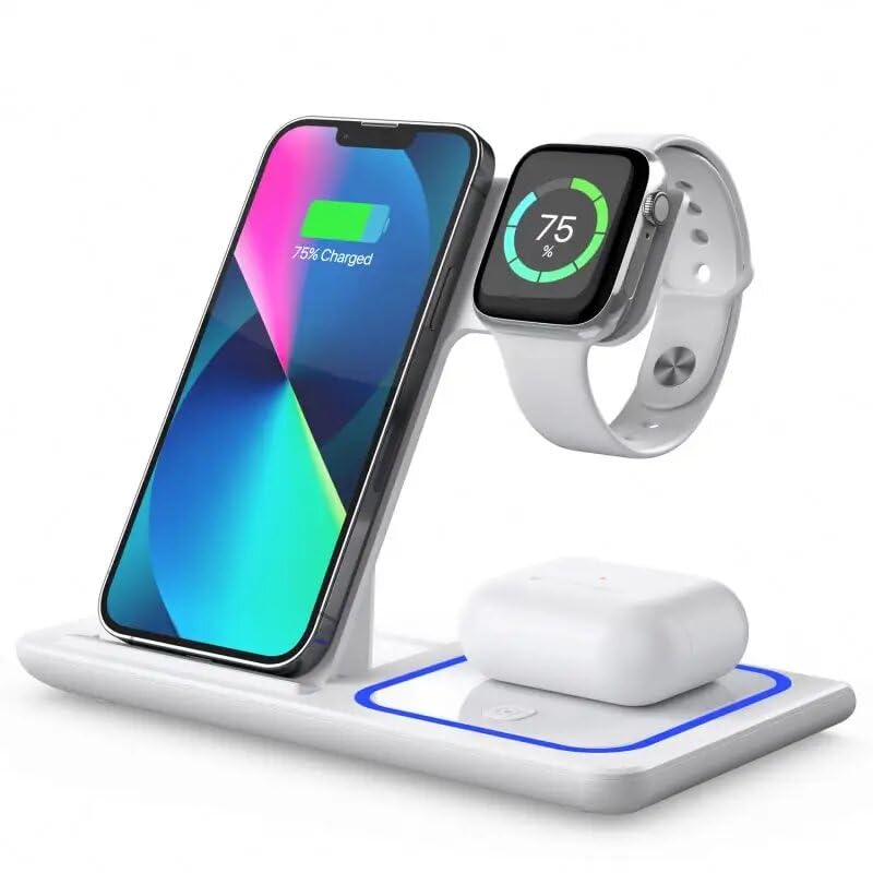 Amazon.com: Charging Station for iPhone, 3 in 1 Foldable Wireless ...