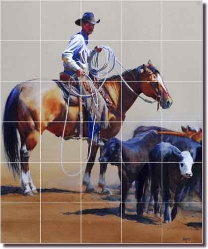 Western Cowboy Ceramic Tile Mural Backsplash 21.25" x 25.5" - Pick and ...