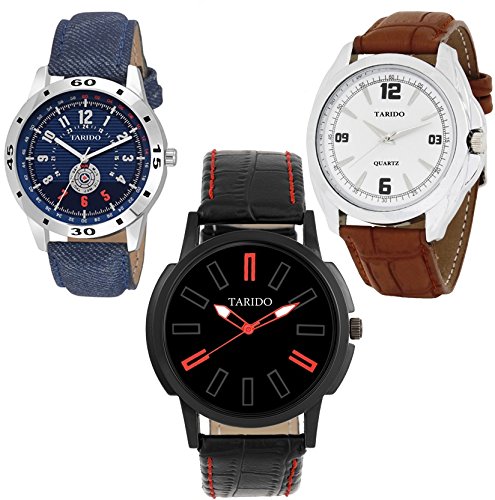 TARIDO Analogue Black, White and Blue Round Dial Men's Wrist Watch ...