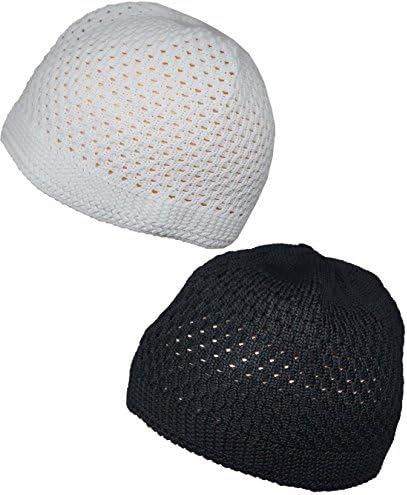 JILANI HANDICRAFT Set Black White Muslim Skull Cap Beanie Islam Crochet ...