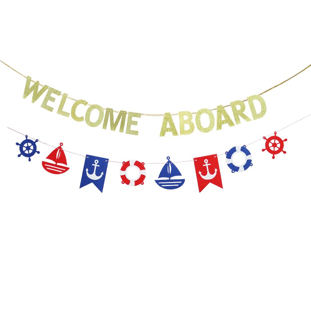 Amazon.com: TENNYCHAOR Welcome Aboard Banner,Nautical Boy Baby Shower ...