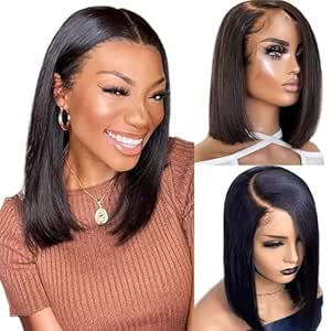 Amazon.com : RXY 14Inch Bob 13X6 wig Lace Front Wigs Human Hair Pre Plucked Glueless 180% ...