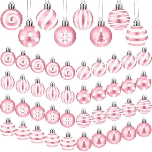 Amazon.com: BBTO 40 Pcs Christmas Pink and White Balls 1.18 Inch Stripe ...