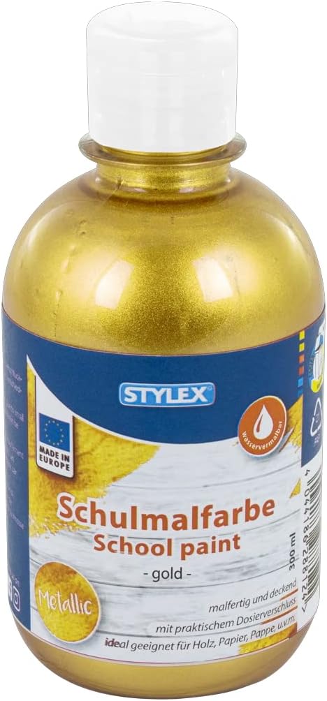 Stylex 28810 - Schulmalfarbe Gold, 300 ml, Metallic-Effekt, Langzeit ...