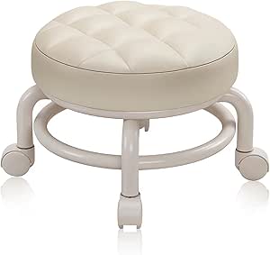 Amazon.com: HPONQIONE Round Rolling Low Stool- PU Leather Low Stool 360 ...