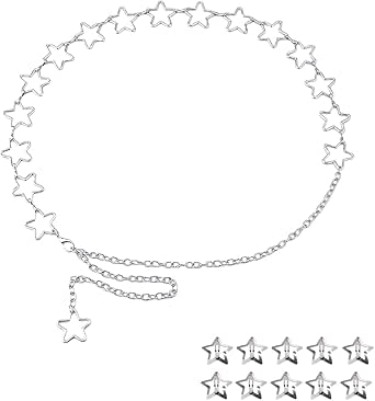 Metal Waist Chain Silver, Star Body Chains for Women, Adjustable Belly ...