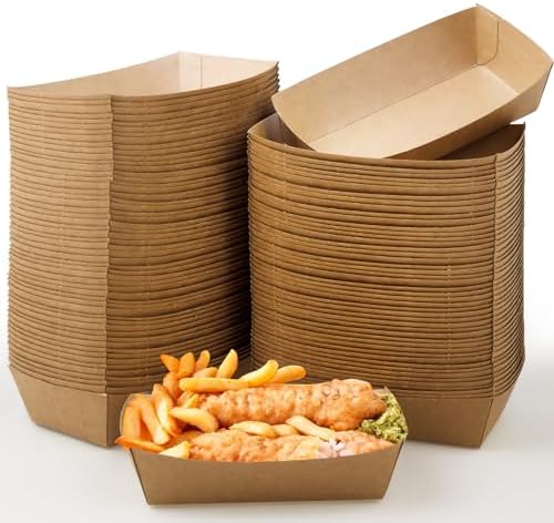 150 Pack Kraft Paper Food Trays,3LB Disposable Paper Food Boats,Brown ...
