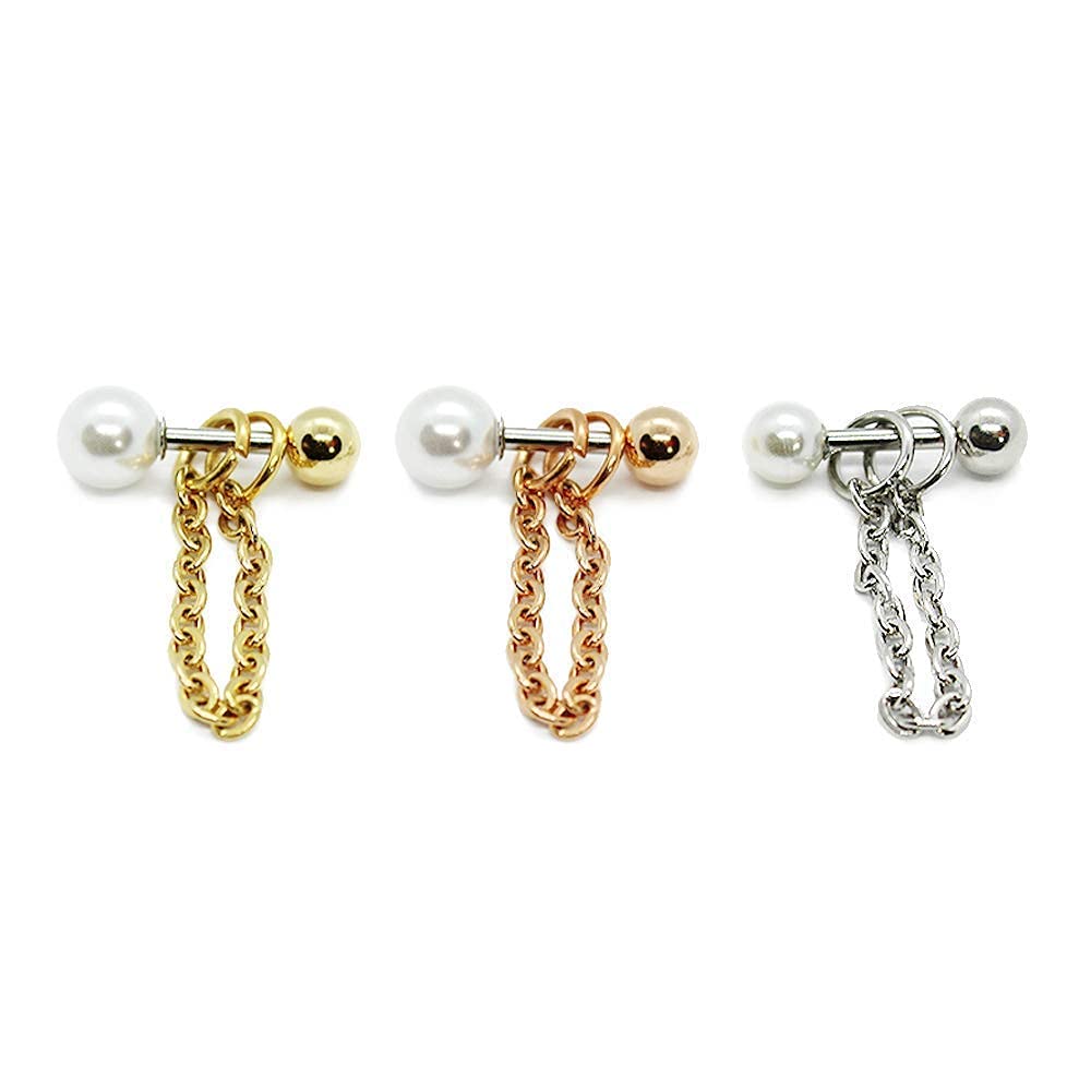 Amazon.com: 16g 14g Pearl gold conch chain cartilage earring, conch ...