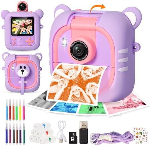 ARNSSIEN Kids Camera Instant Print, 7 Print Paper (4 Color: O/R/G/B+3 B ...