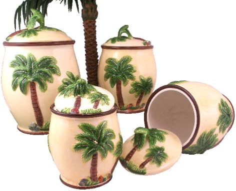 Amazon.com - PALM TREE TROPICAL 4pc CERAMIC CANISTER SET - Food Canisters