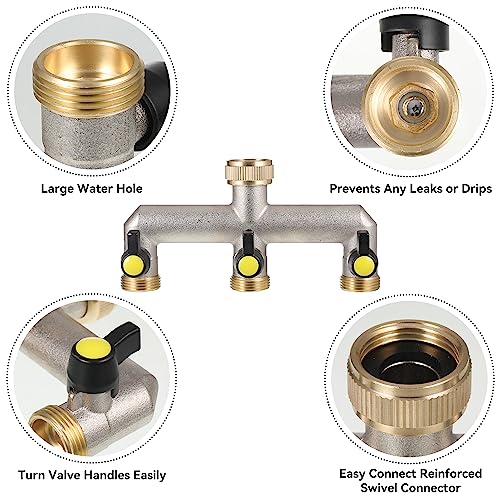 3 Way Brass Tap Splitter, 3/4 Inch Garden Hose Pipe Adapter, Hose Tap ...