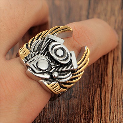 Oakky Men's Stainless Steel Biker Ring Punk Rock Motorcycle Engine with ...