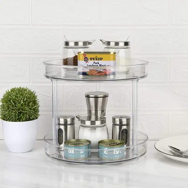 K.B.SALES Multipurpose Rotating Transparent 2 Tier Kitchen Organizer ...