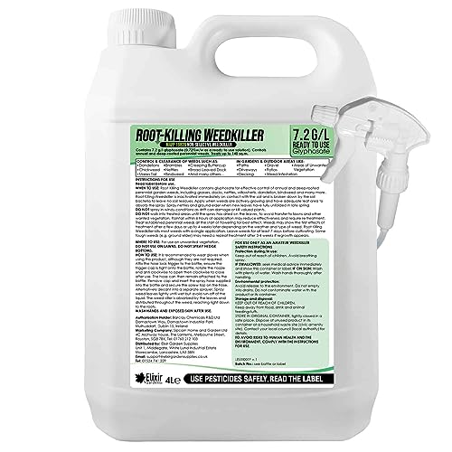 Elixir Gardens 4 Litre Deep Root Killing Glyphosate Weed Killer | 7.2g ...