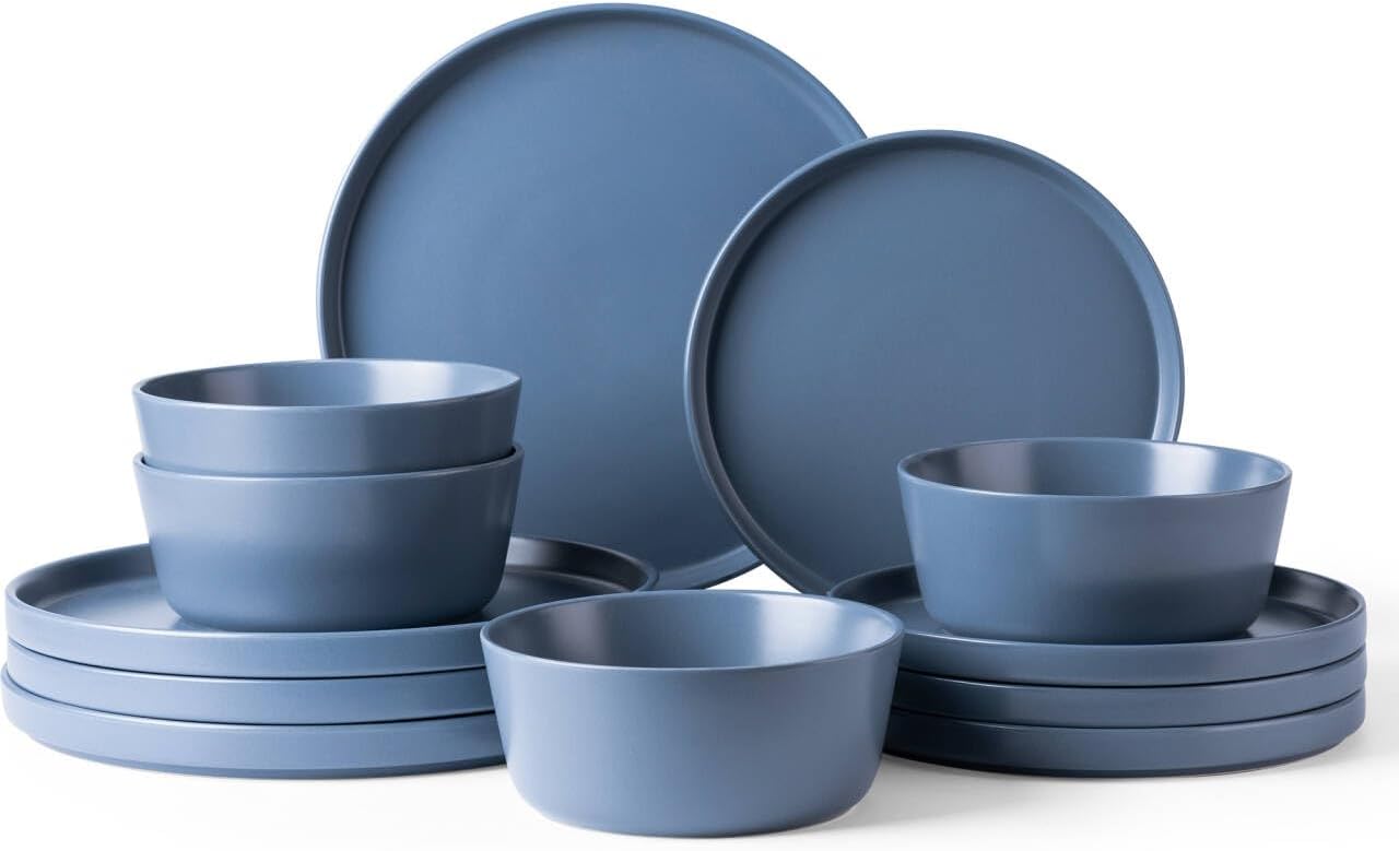 AmorArc Ceramic Dinnerware Sets of 4, Modern Flat Stoneware Plates and ...