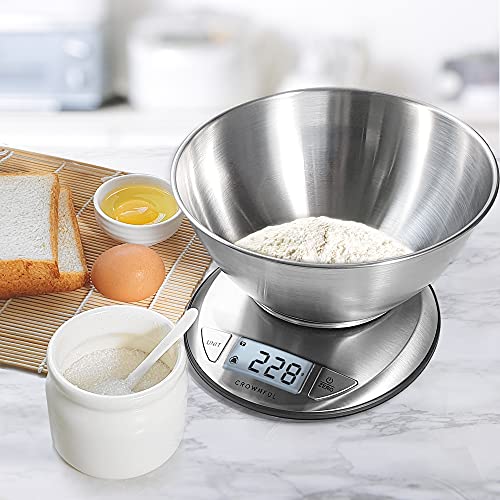 Buy CROWNFUL Digital Food Scale with Bowl,11lb/5kg Kitchen Scales ...