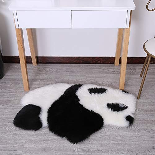 Panda Shaped Area Rug, Cute Bedroom Sheepskin Rug Soft Faux Fur Fluffy ...