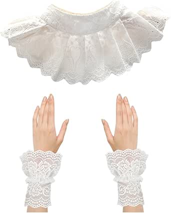 Amazon.com: White Lace Collar and Cuffs Set Clown Ruffle Collar ...