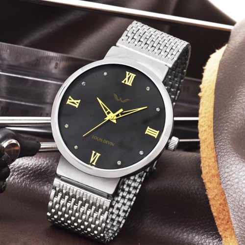 LOUIS DEVIN Stainless Steel Chain Analog Wrist Watch for Men (Black ...
