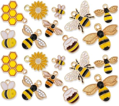 Amazon.com: 20pcs Bee Charms Honeycomb Earring Charms Rhinestone Bee ...