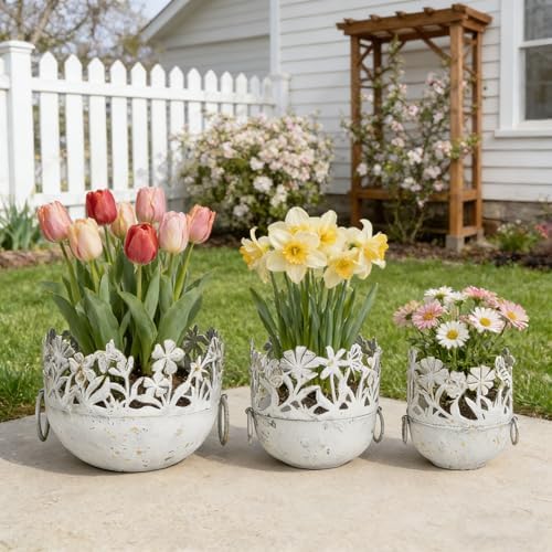 Amazon.com : 3 Piece Vintage Metal Pots Set,Rustic Distressed Garden ...