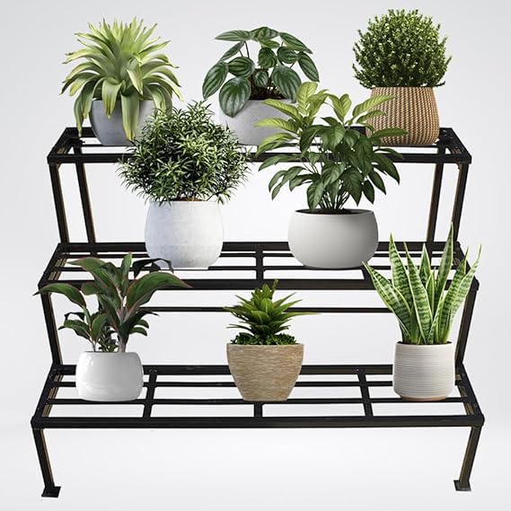 HOUSE DECORE Plant stand 3 tier for balcony 3 step flower pot metal ...