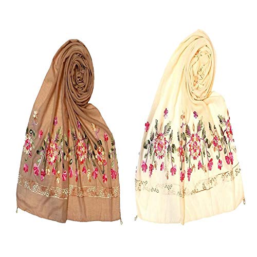 Buy Stole for women - Set Of 2 - Hand Work Flower Cotton Stole - (Size ...