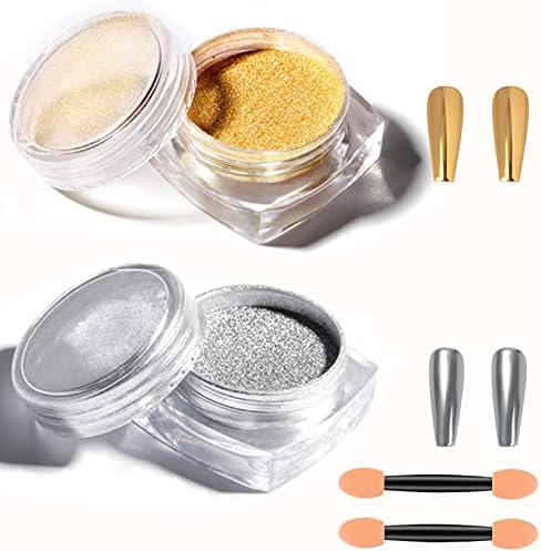 Amazon.com: WENJLYJ 2Pcs Gold Silver Chrome Nail Powder,Holographic ...