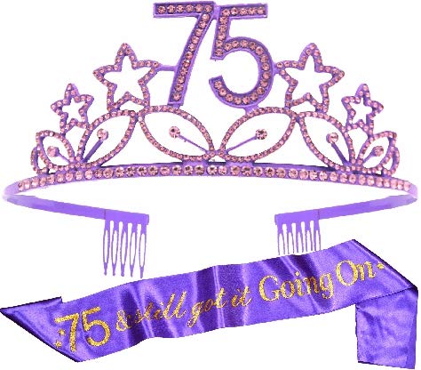 75th Birthday Tiara and Sash Purple, 75th Birthday Gifts for Woman ...