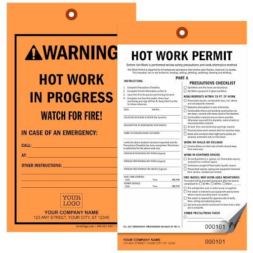 Amazon.com: SmartSign Custom 2-Part Hot Work Permit Tag (Pack of 25 ...