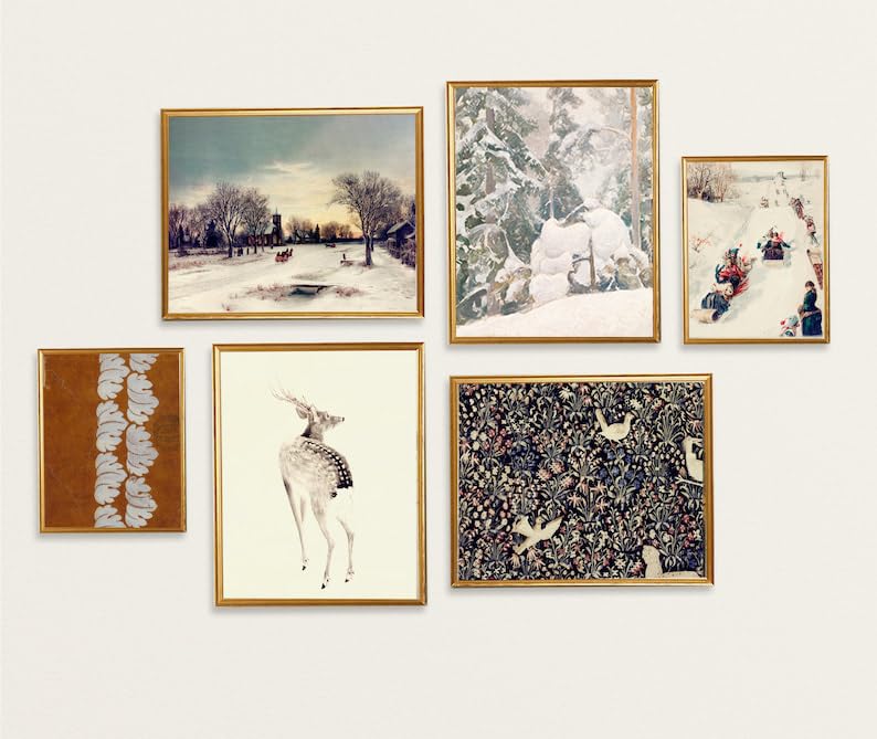 Amazon.com: Set 6 Winter Prints Christmas Print, Farmhouse Art Prints ...