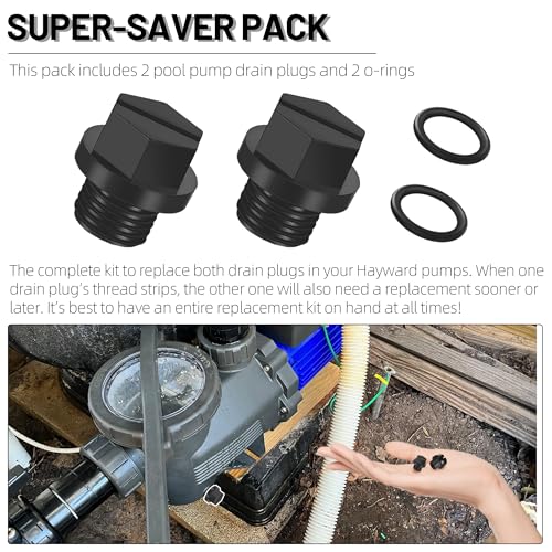 TonGass 2-Pack Black Drain Plugs with O-Ring for Hayward Pumps - Exact ...