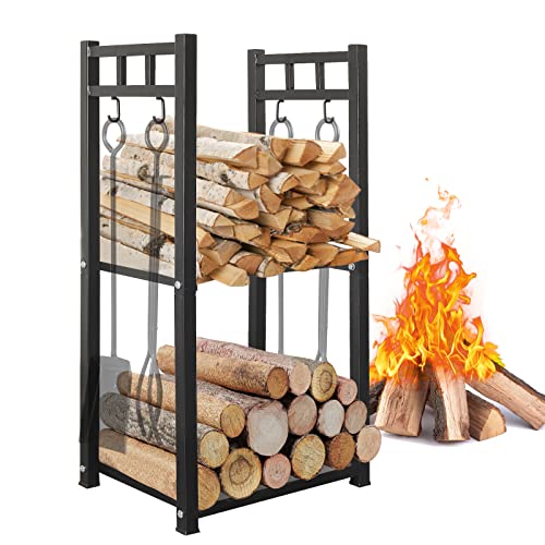 GREENER 31.6’’ Tall Firewood Rack 2 Tiers Fireplace Storage Log Rack ...