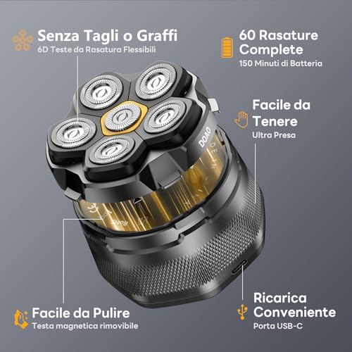 DOAO Head Shavers for Men, 6D Magnetic Floating Blades, Smooth Shave in ...