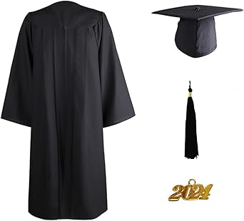 Graduation Gown and Cap for Adults 2025 Year Charm Unisex Matte University Bachelor High School ...