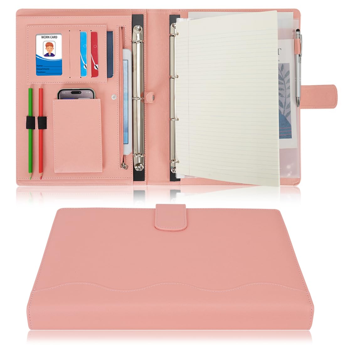 Wonderpool A4 PU Leather 4 Ring Holder Writing Portfolio Multi Document ...