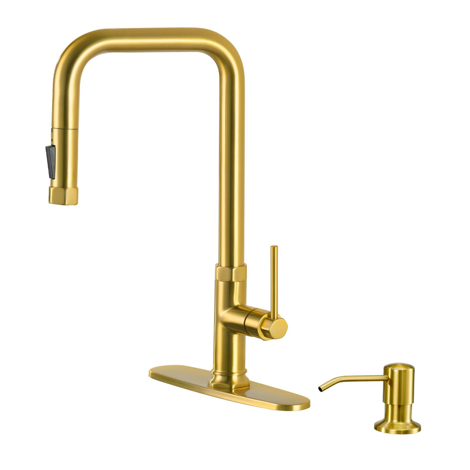 Brushed Gold Kitchen Faucets with Soap Dispenser - Modern Single Handle ...
