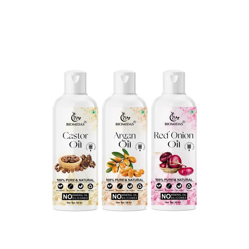 Buy Biomidas 100% Pure Castor Oil & Argan Oil & Red Onion Oil 60ML ...