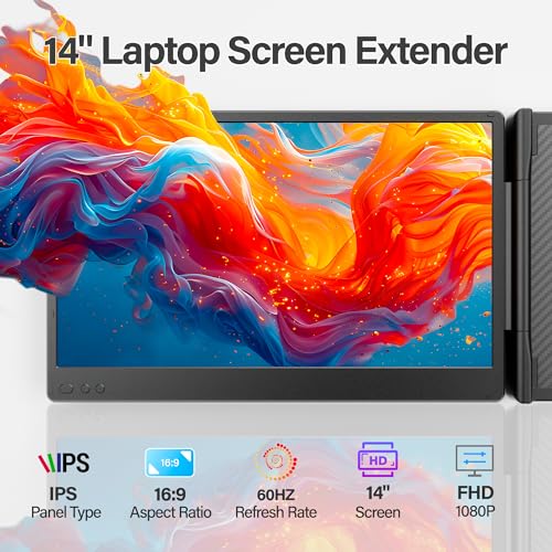 14" FHD IPS Dual Laptop Screen Extender HDMI/USB-A/Type-C Compatible ...