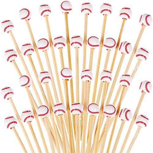 Amazon.com | Dycica 100 Pieces Baseball Bamboo Cocktail Picks Wooden ...