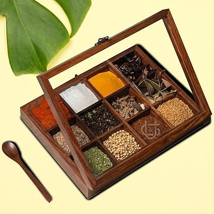 ANJALI FURNITURE Wooden Spice Box Set for Kitchen with Container ...