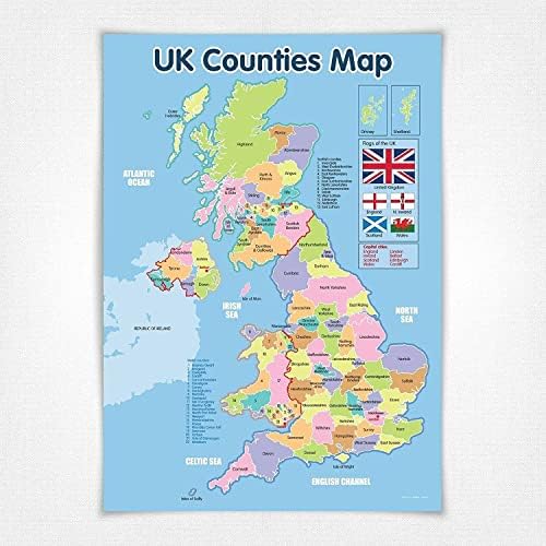 A3 Laminated UK Counties Map Wall Chart : Amazon.co.uk: Stationery ...