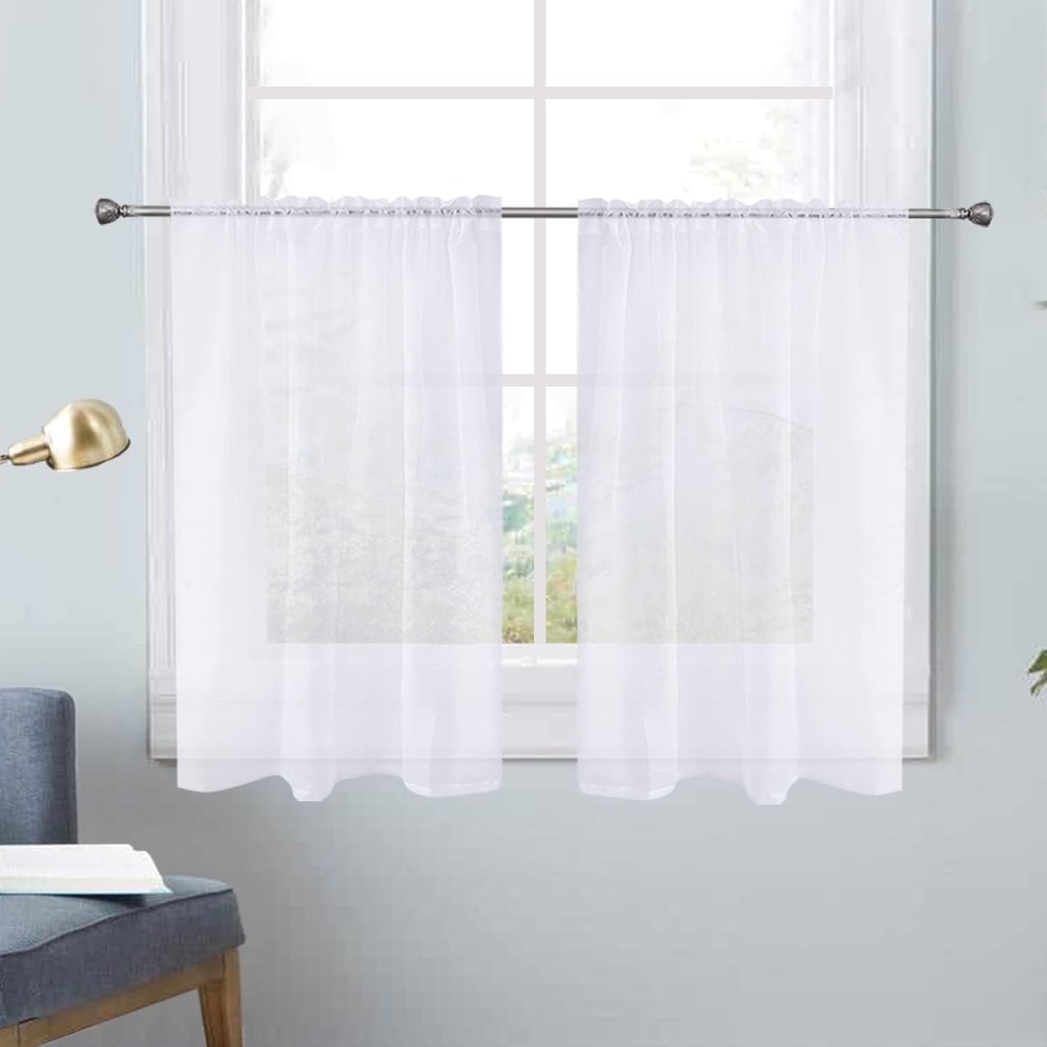 Amazon.com: SpaceDresser White Kitchen Sheer Valance Curtains 30 Inch ...