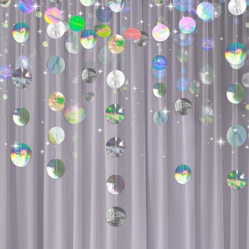 52Ft Iridescent Circle Dot Streamer Garland Decoration,Rainbow Twinkle ...