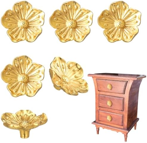 Redeam Gold Dresser knobs, Flower Knobs for Dresser Drawer, Brass Floral Cabinet Knob ...