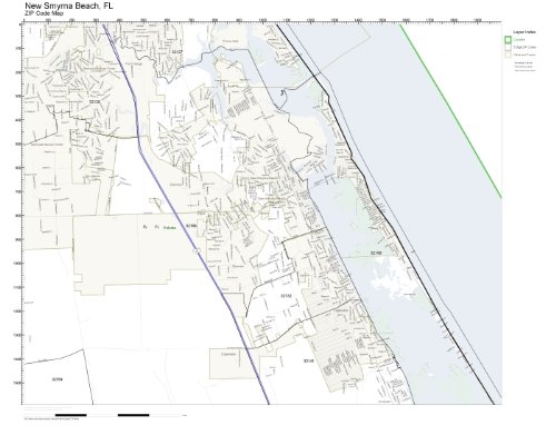 Amazon.com : ZIP Code Wall Map of New Smyrna Beach, FL ZIP Code Map Not ...